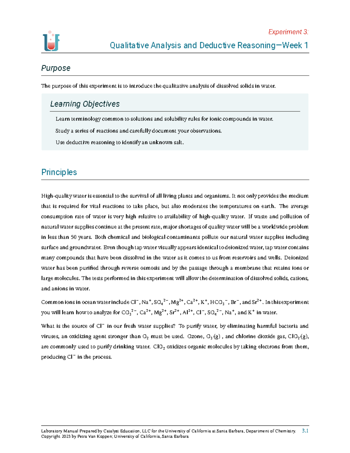 Exp 3 week 1 - lab manual - Experiment 3: Qualitative Analysis and Deductive Reasoning—Week 1 ...