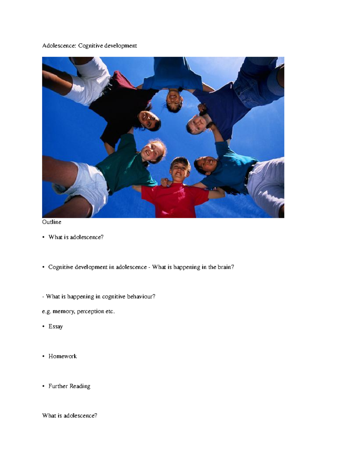 Life-span Adolescence 8 - Adolescence: Cognitive development Outline ...