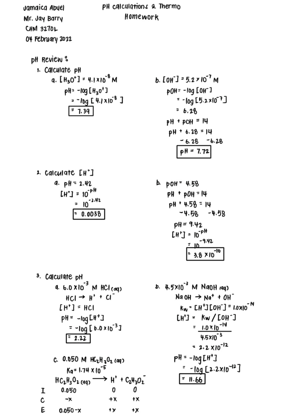 P H&Thermo HW - Calculation Homework - CHM 327L - Cal Poly Pomona - Studocu