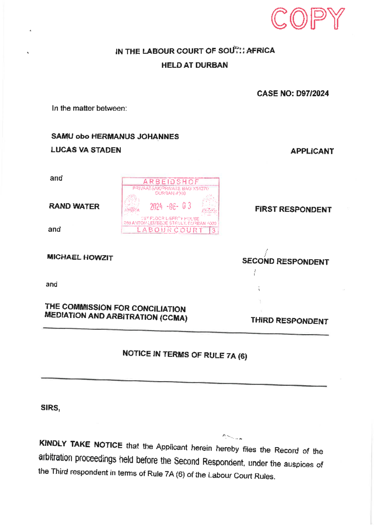 Notice in terms of Rule 7A - LAWP3LL - Studocu