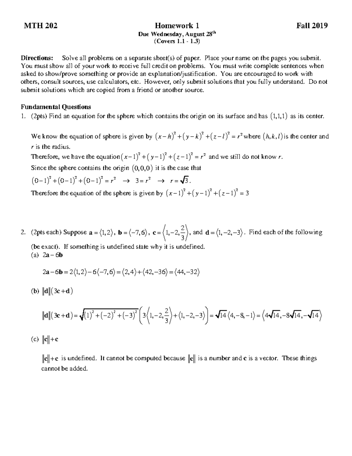 Homework 1 Solutions - MTH 202 Homework 1 Due Wednesday, August 28th ...