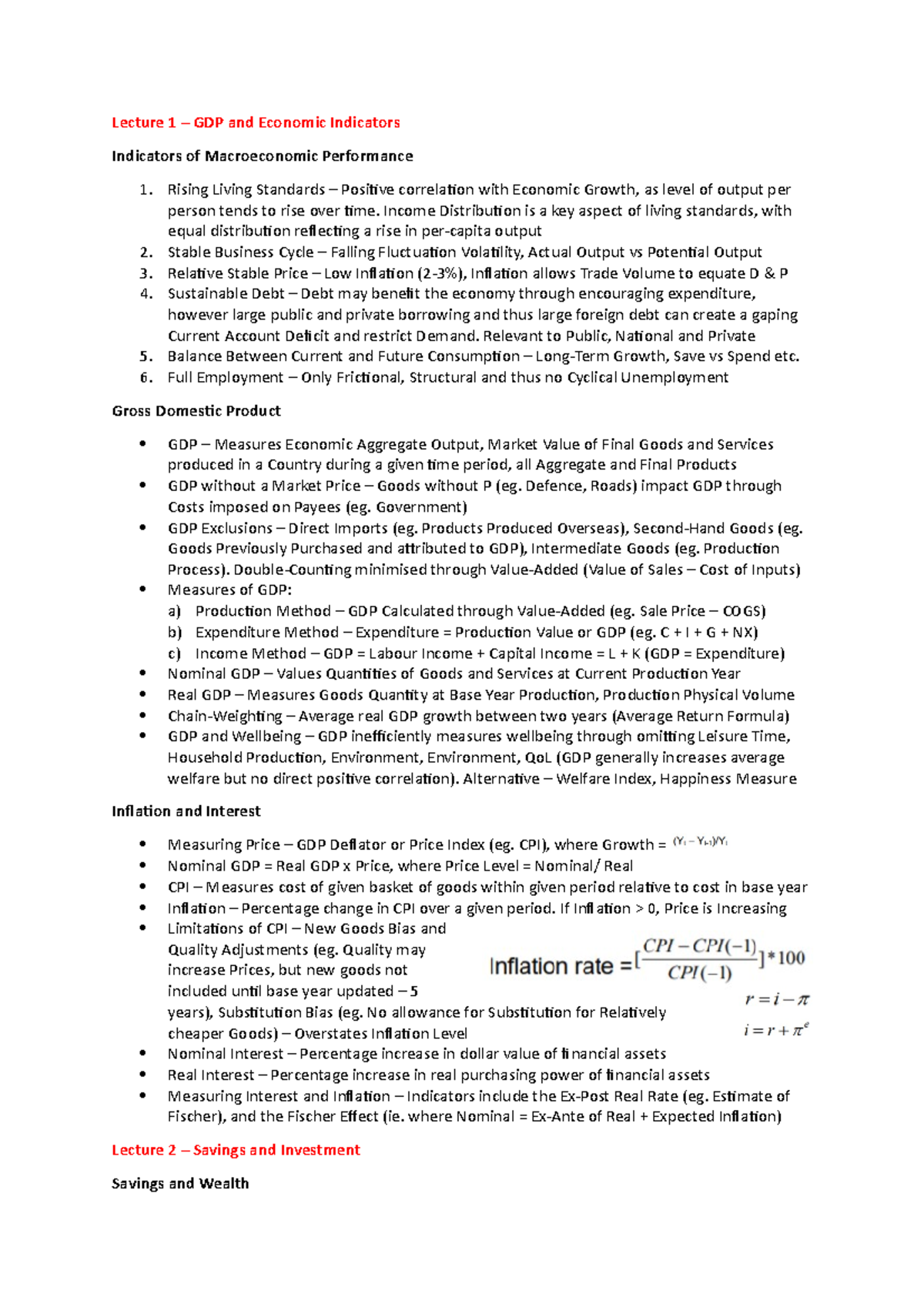 ECON110 Simplified - Lecture 1 GDP and Economic Indicators Indicators ...