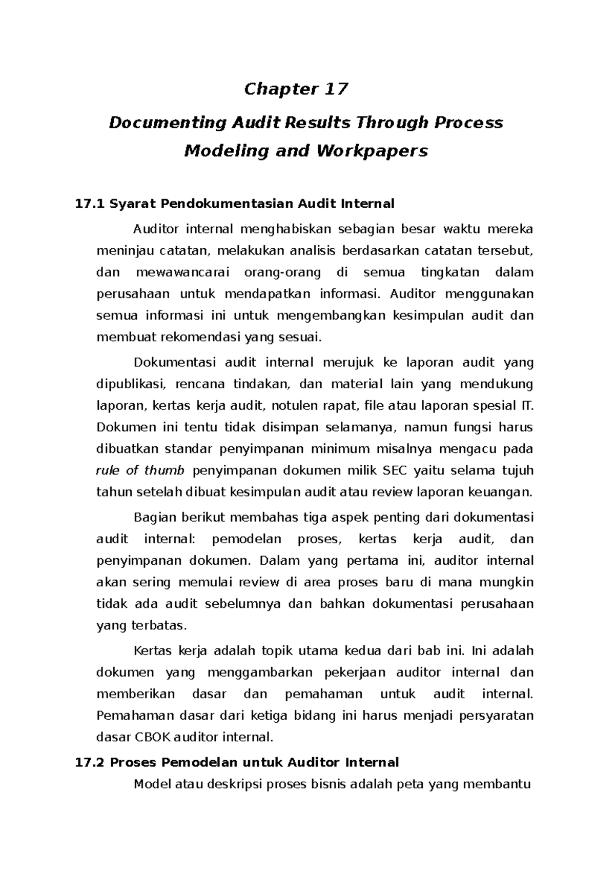 Internal Audit Resume - Chapter 17 Documenting Audit Results Through ...