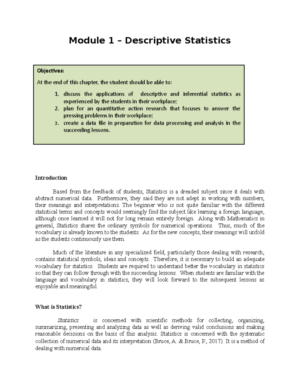 Module 1 - mod1 - Module 1 – Descriptive Statistics Introduction Based ...