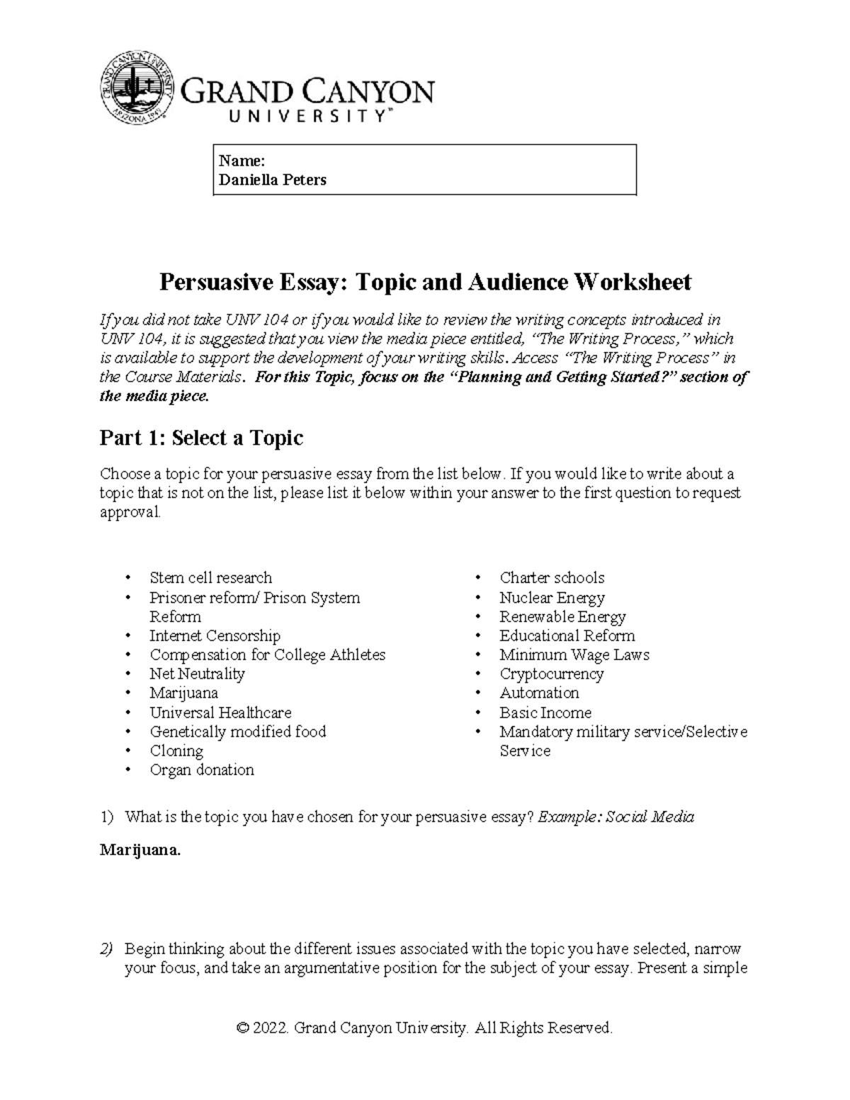 Word T 1 Topicand Audience Worksheet PHI105 Persuasive Essay Planning 9 ...