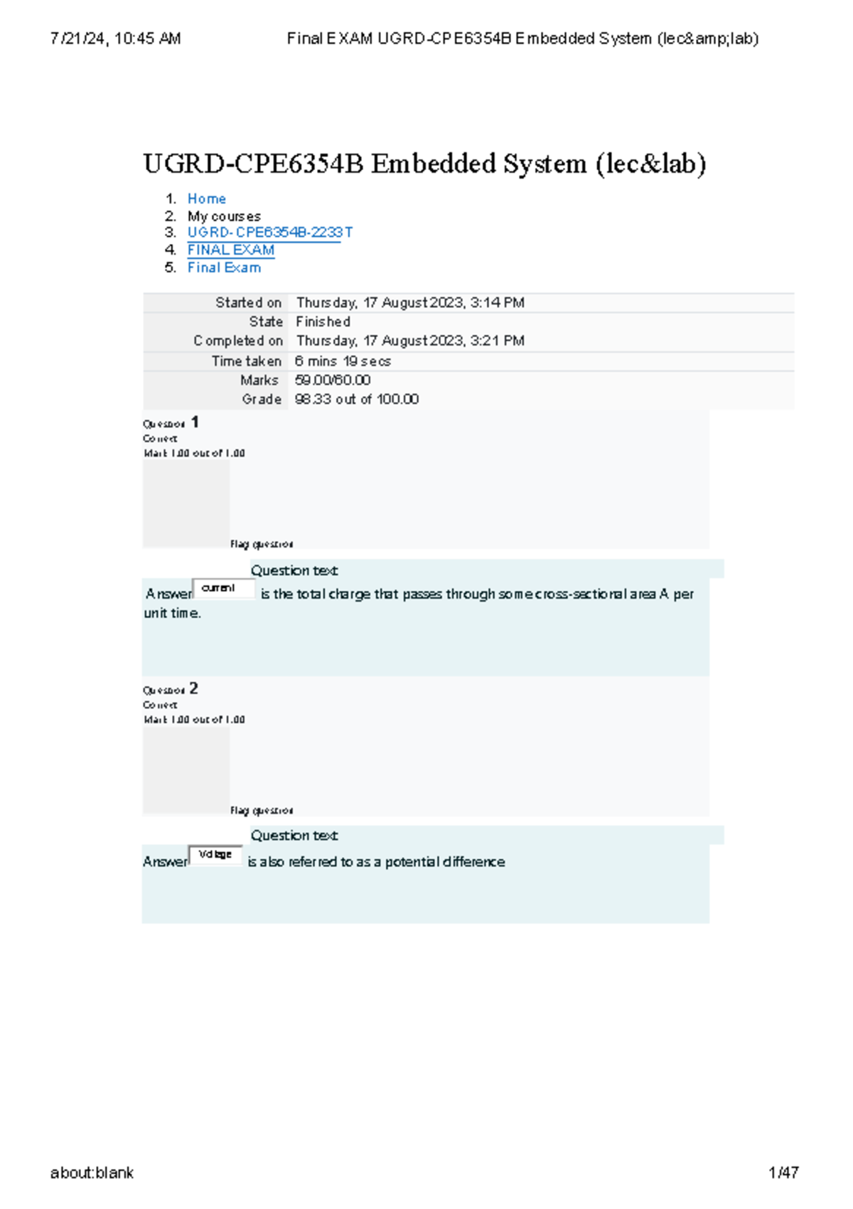 Final EXAM UGRD-CPE6354B Embedded System (lec&lab) - UGRD-CPE6354B Embedded System (lec&lab) 1 ...
