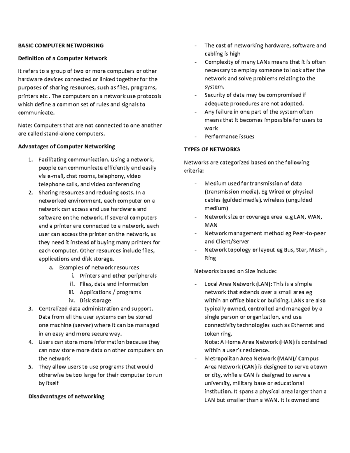 Basic Computer Networking - BASIC COMPUTER NETWORKING Definition of a Computer Network It refers ...