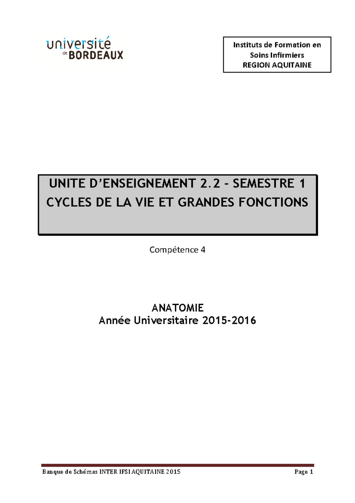 Banque schéma version du 24 novembre - UNITE D’ENSEIGNEMENT 2 ...