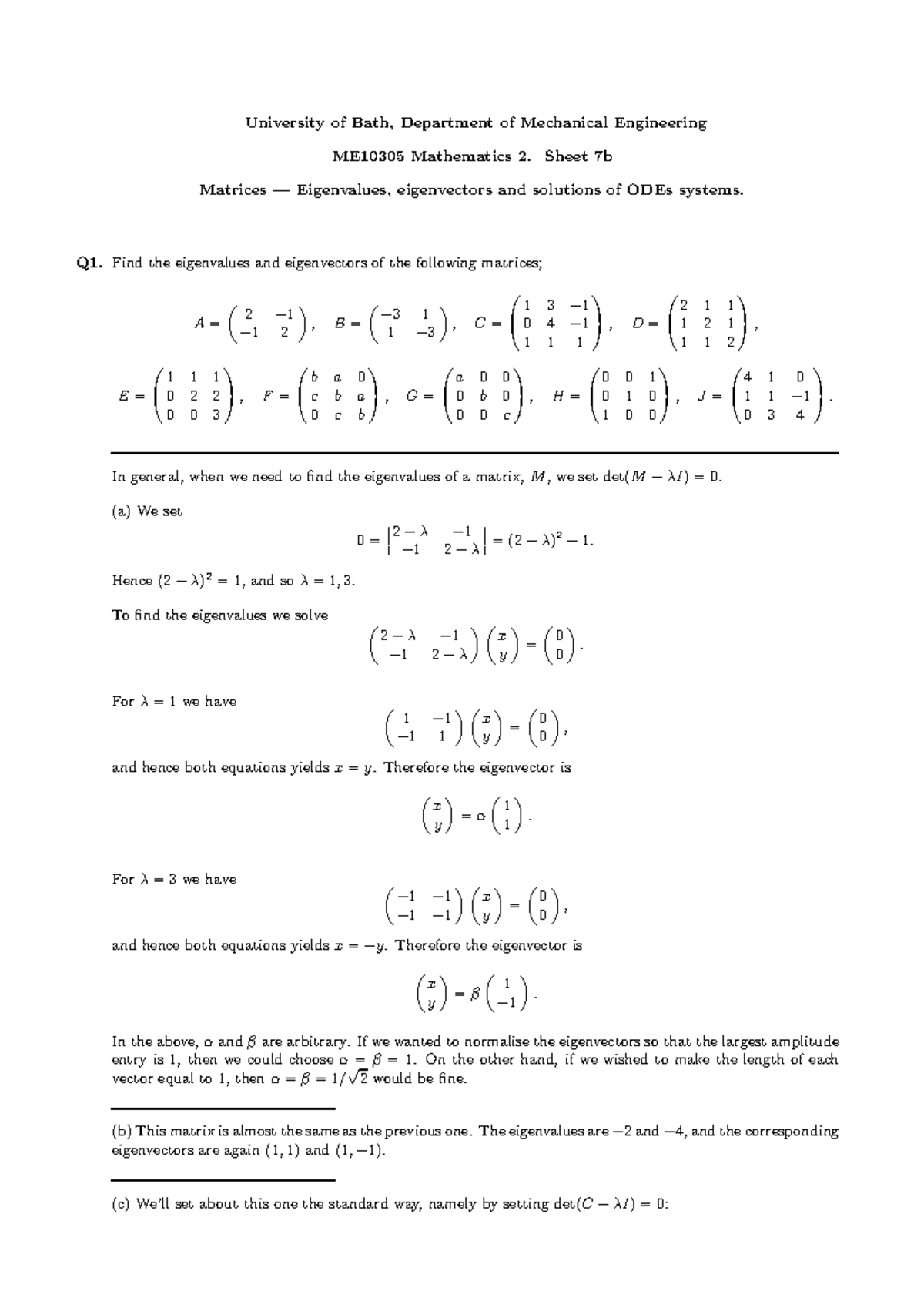 ME10305 2016-2017 Problem Sheet 7b - Eigenvalues, eigenvectors and ...