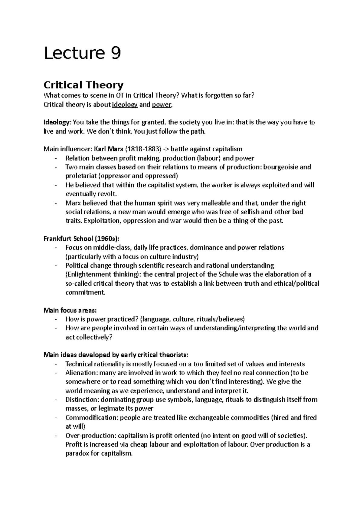 Lecture 9 - Lecture 9 Critical Theory What comes to scene in OT in ...