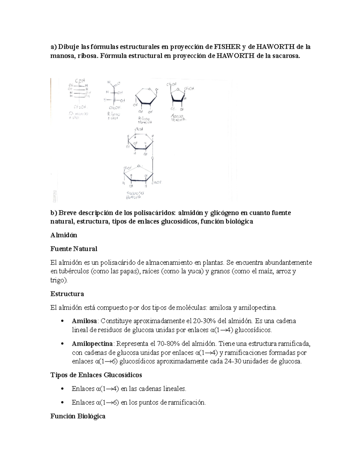 Bioquimica 8 - a) Dibuje las fórmulas estructurales en proyección de ...