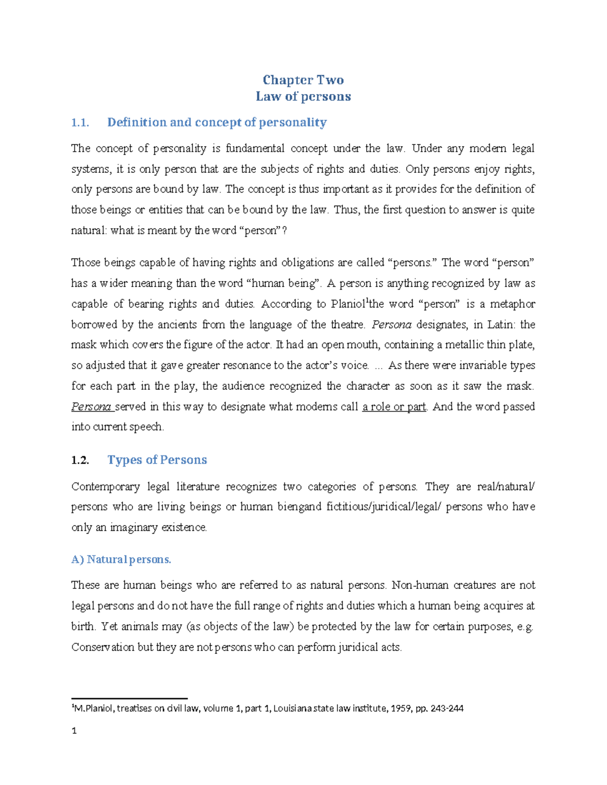 BL - Chapter 2, Law of Persons - Chapter Two Law of persons 1 ...