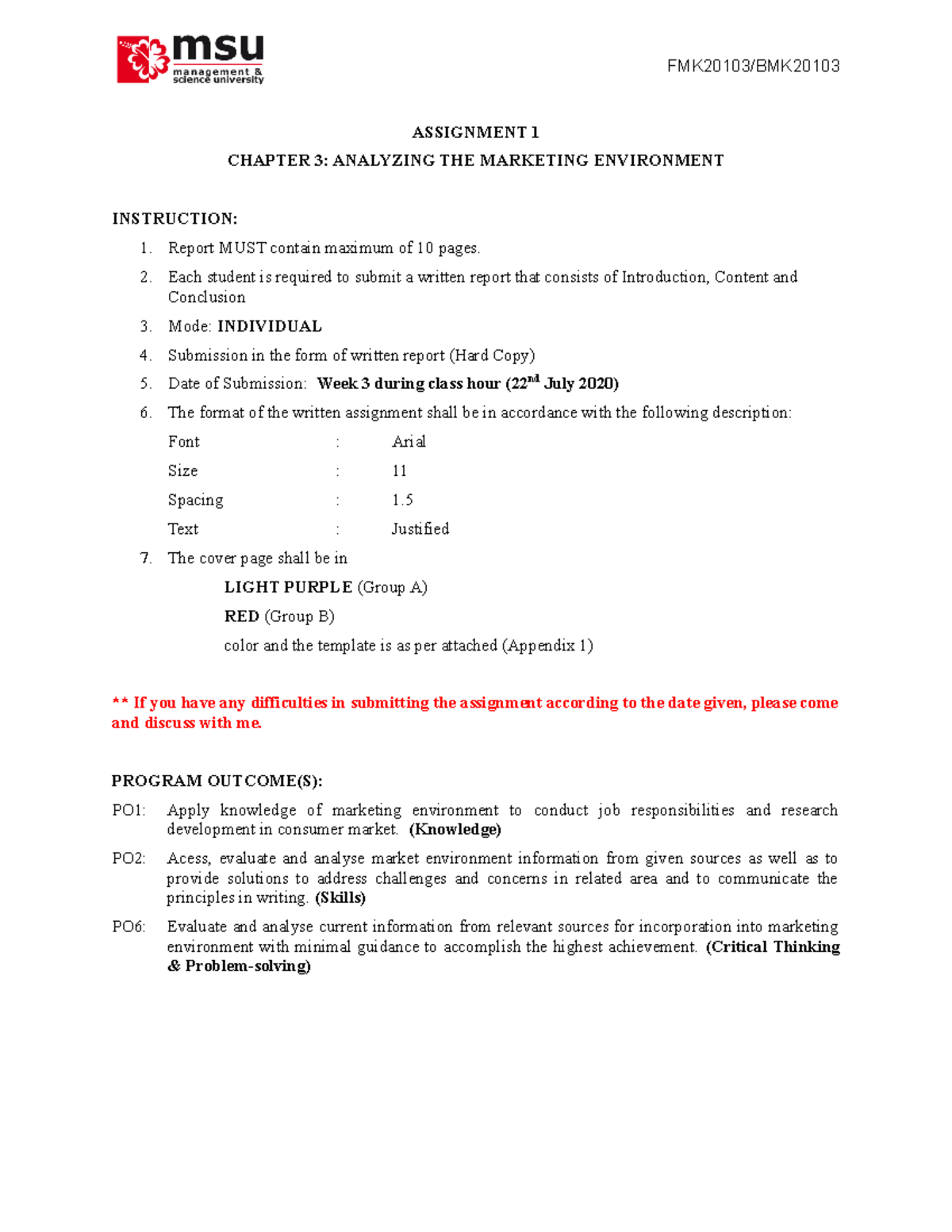 Assignment 1 POM JULY 2020 - ASSIGNMENT 1 CHAPTER 3: ANALYZING THE ...