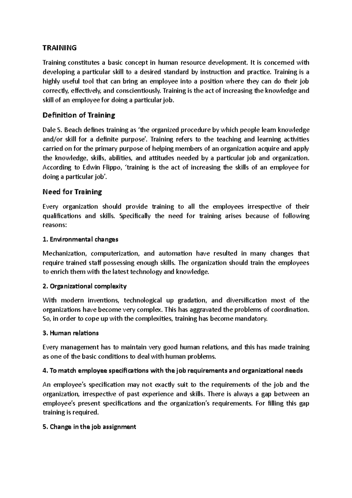 Training - TRAINING Training constitutes a basic concept in human ...