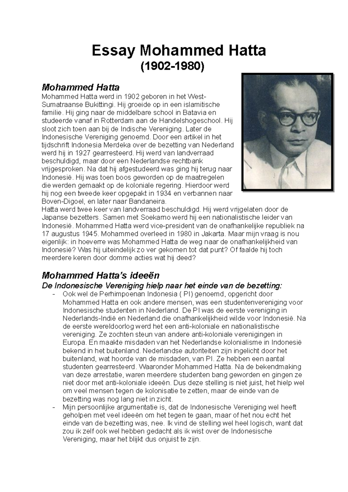 Mohammed Hatta, korte essay - Essay Mohammed Hatta Mohammed Hatta ...