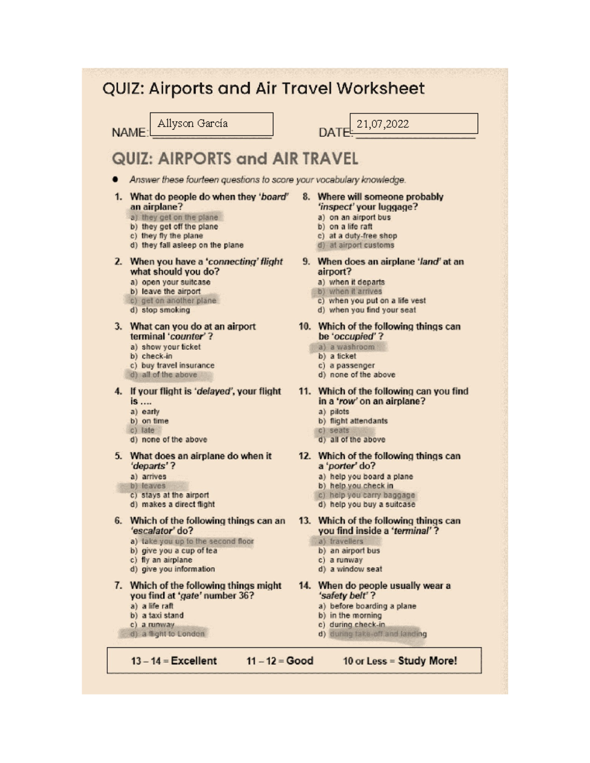 Garcia Allyson Airports and Air Travel Worksheet - Inglés II - Allyson ...