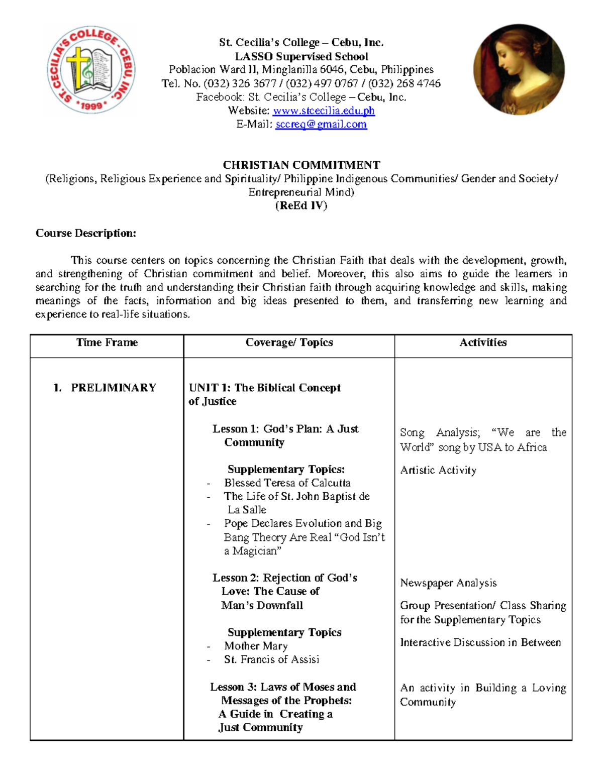 REED 4 Course Outline - St. Cecilia’s College – Cebu, Inc. LASSO ...