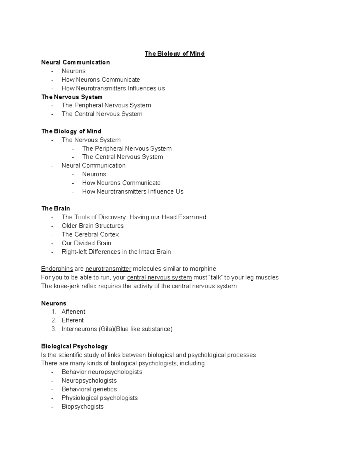 Psych Notes The Biology Of The Mind - The Biology of Mind Neural ...