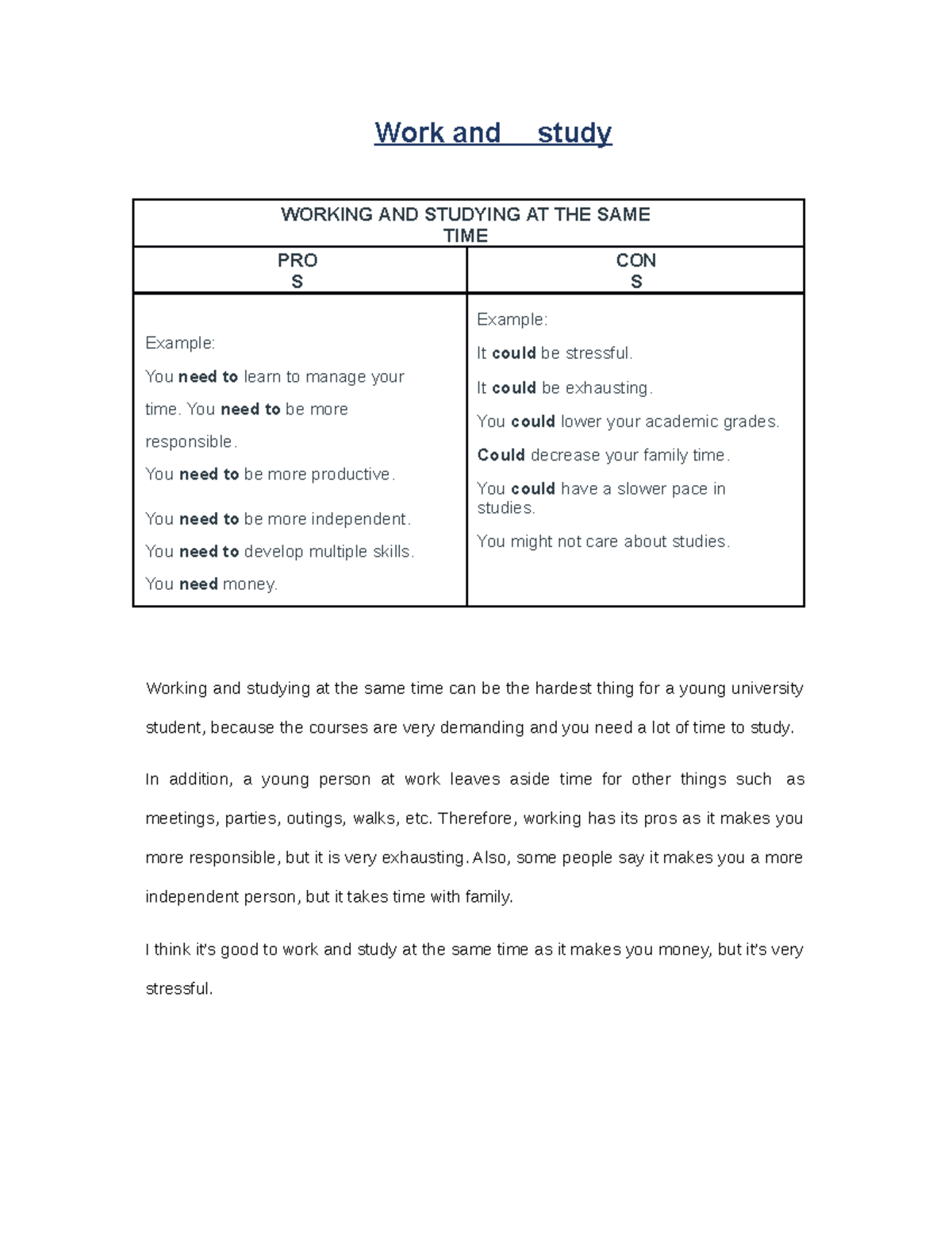 Work and study ingles - Work and study WORKING AND STUDYING AT THE SAME ...