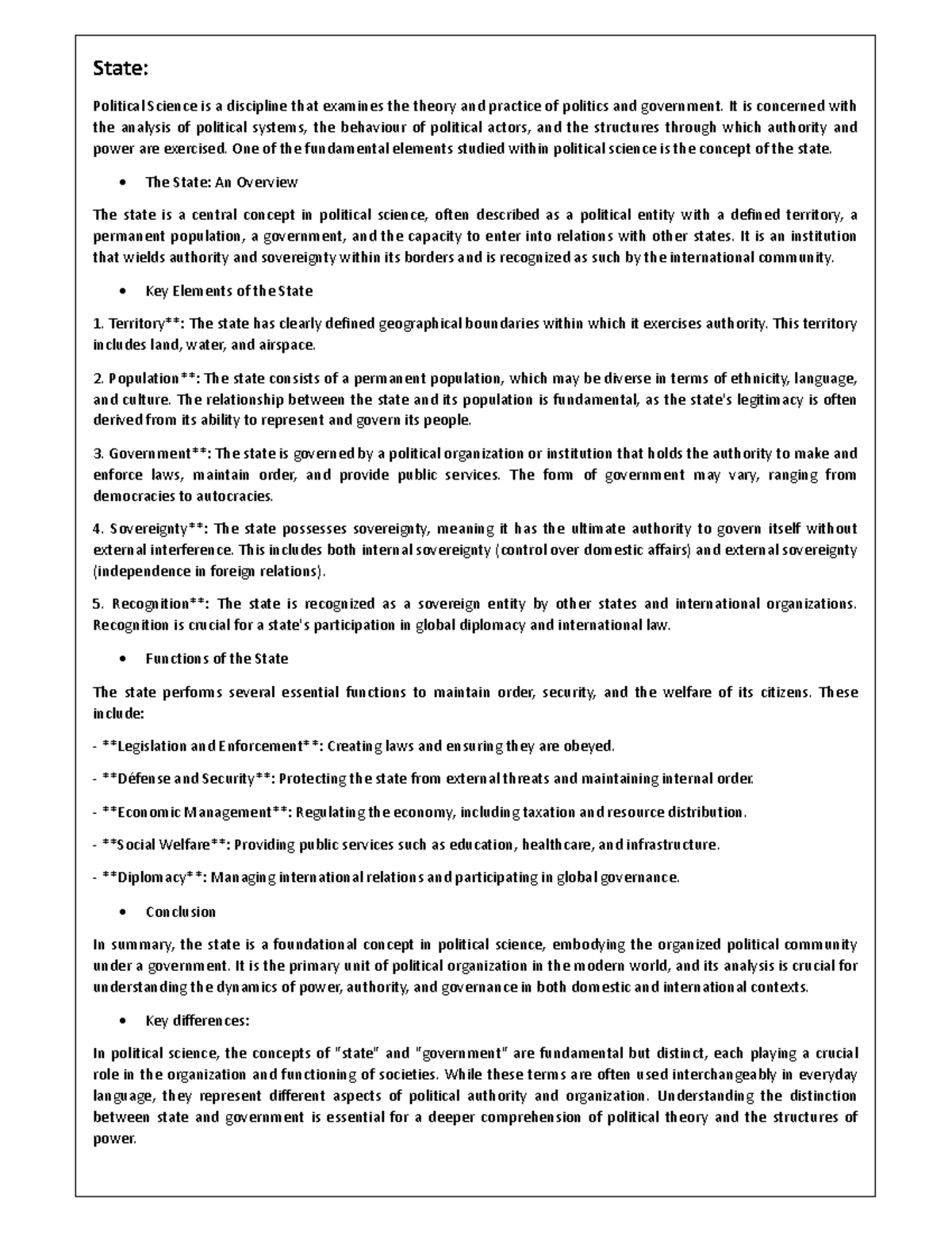 Political science notes for sem 111 - State: Political Science is a ...