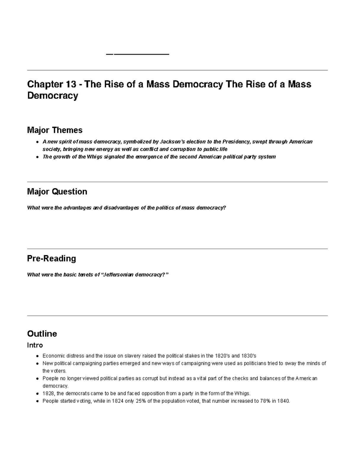 Chapter 13 - The Rise of a Mass Democracy The Rise of a Mass Democracy ...