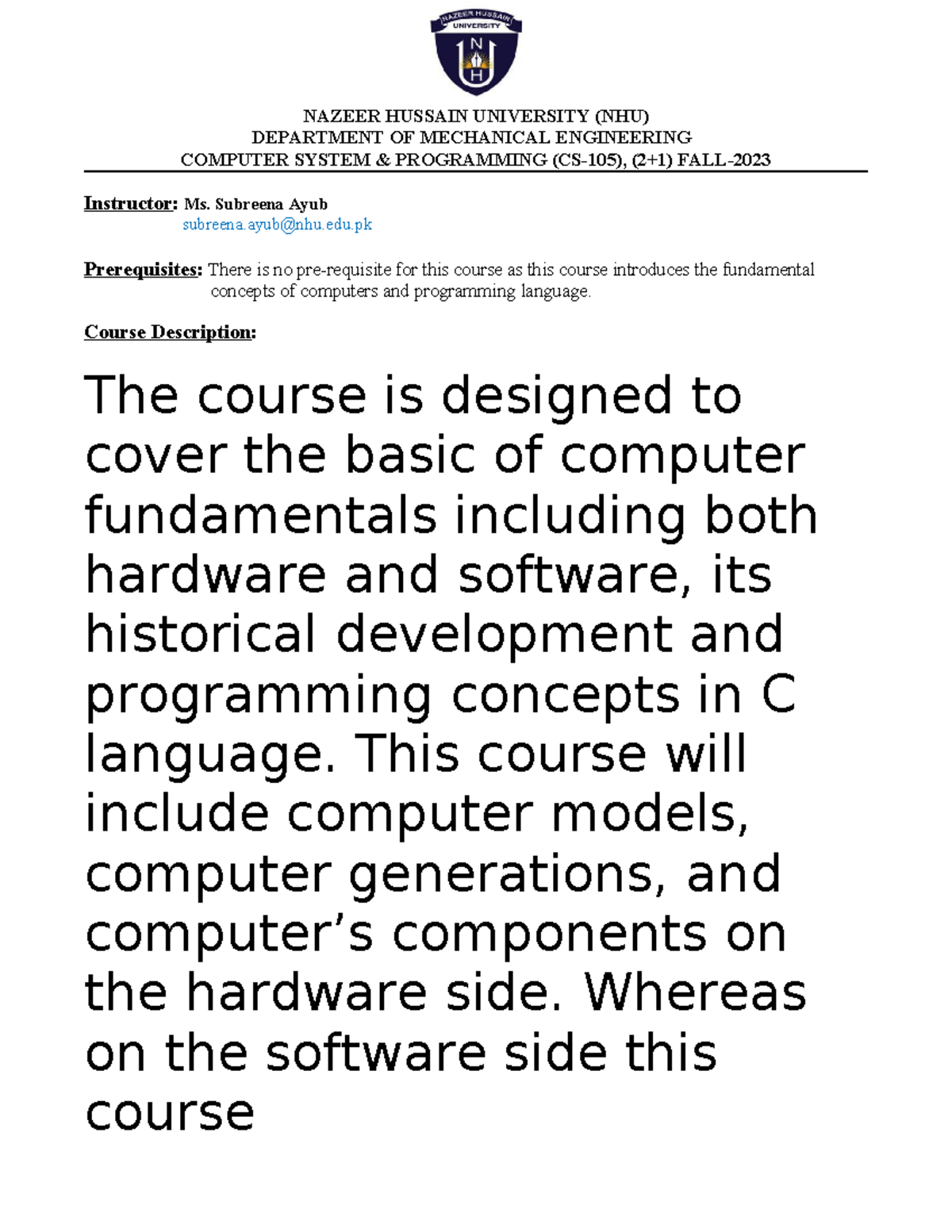 Course outline of CSP - Summary Manufacturing process - NAZEER HUSSAIN ...