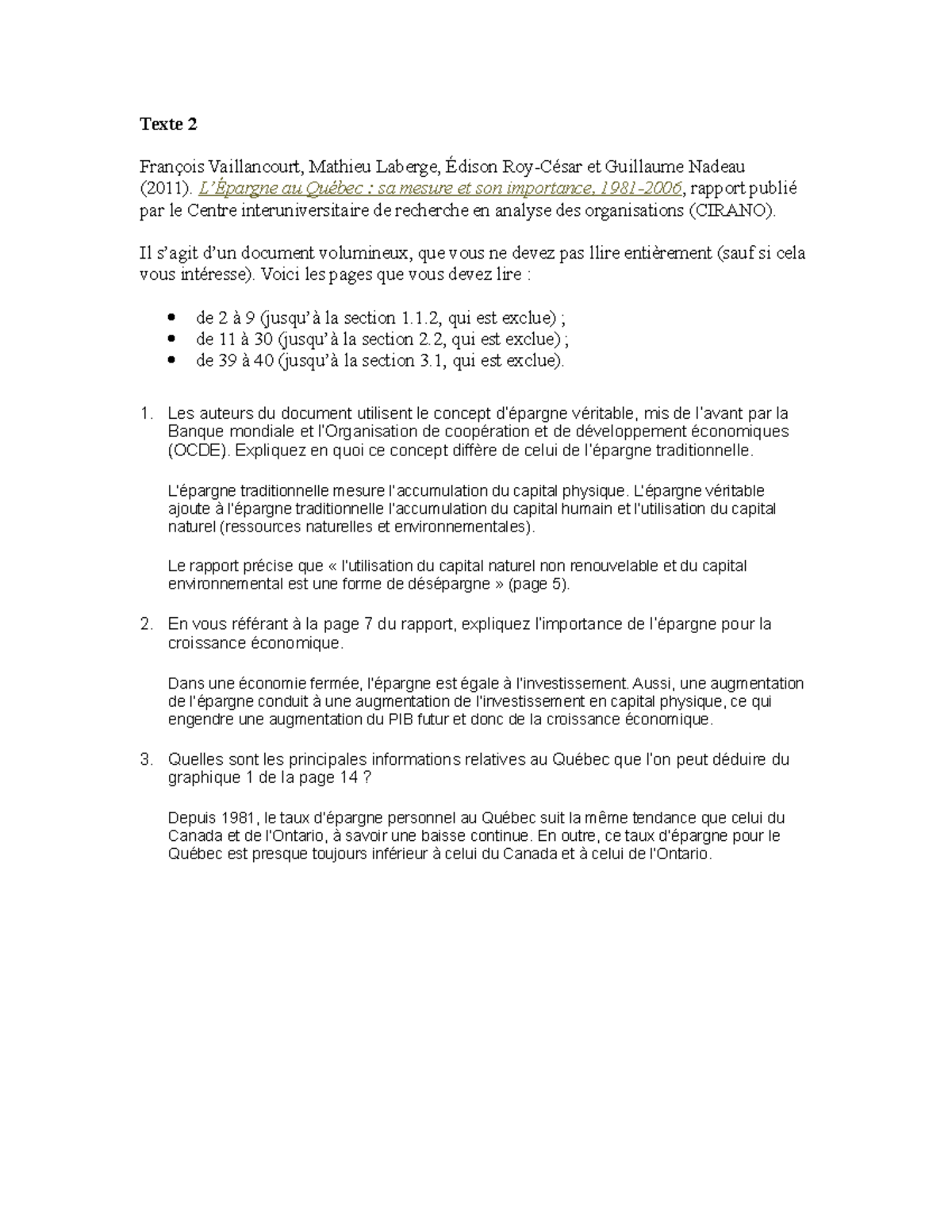 Texte 2 Questions Réponses - Texte 2 François Vaillancourt, Mathieu ...