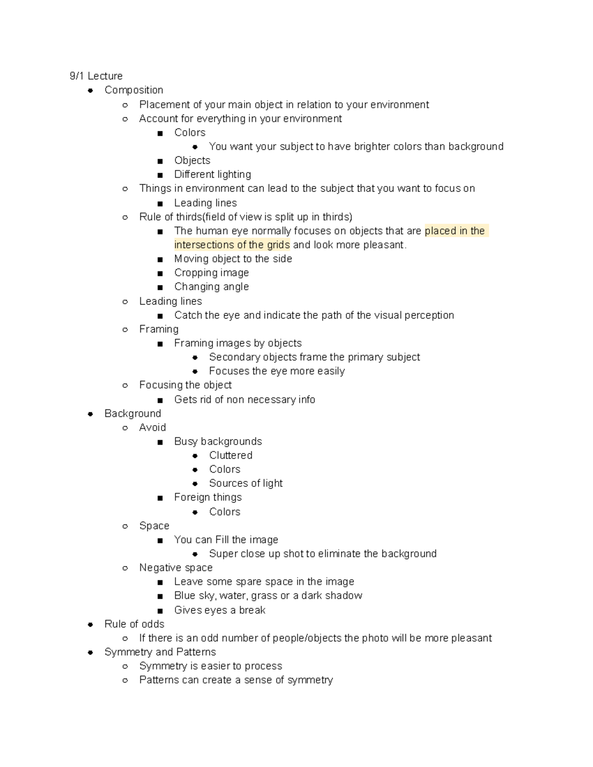 Comm Digital Production - 9/1 Lecture Composition Placement of your ...