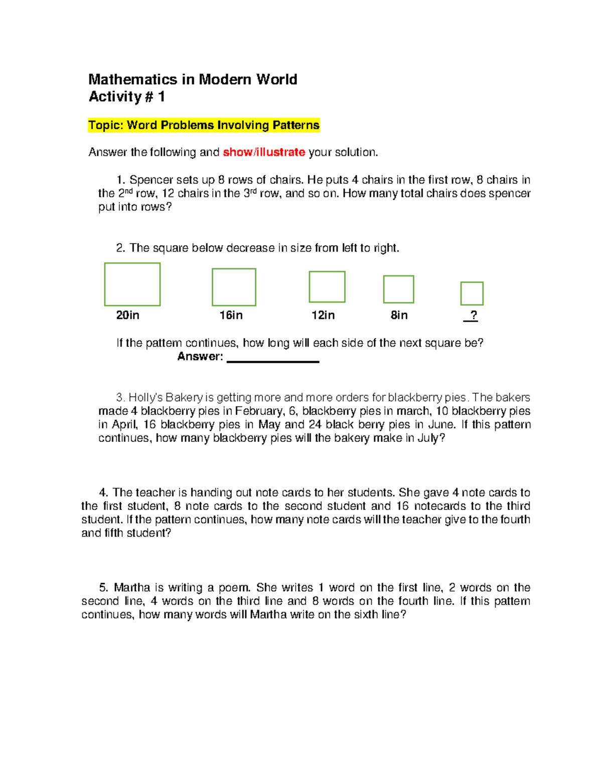 MMW-A1 - I hope this help - Mathematics in Modern World Activity # 1 ...