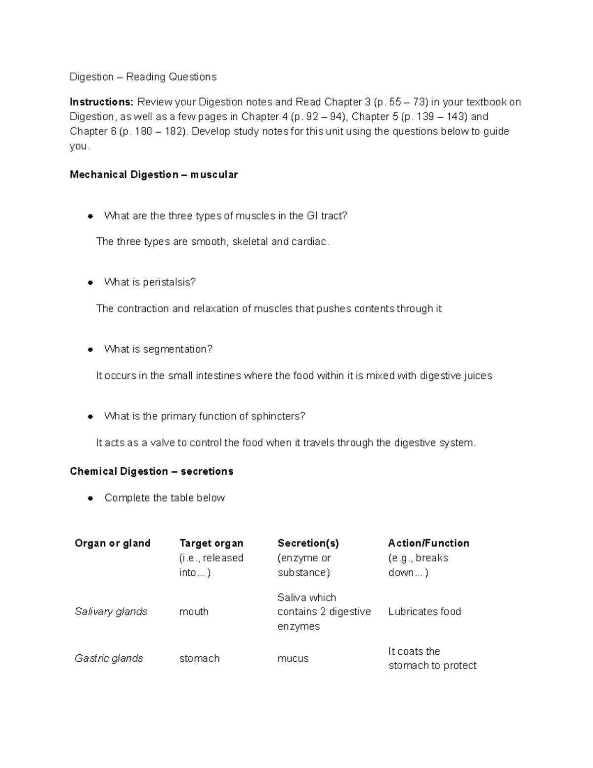Digestion – Reading Questions - Digestion – Reading Questions ...