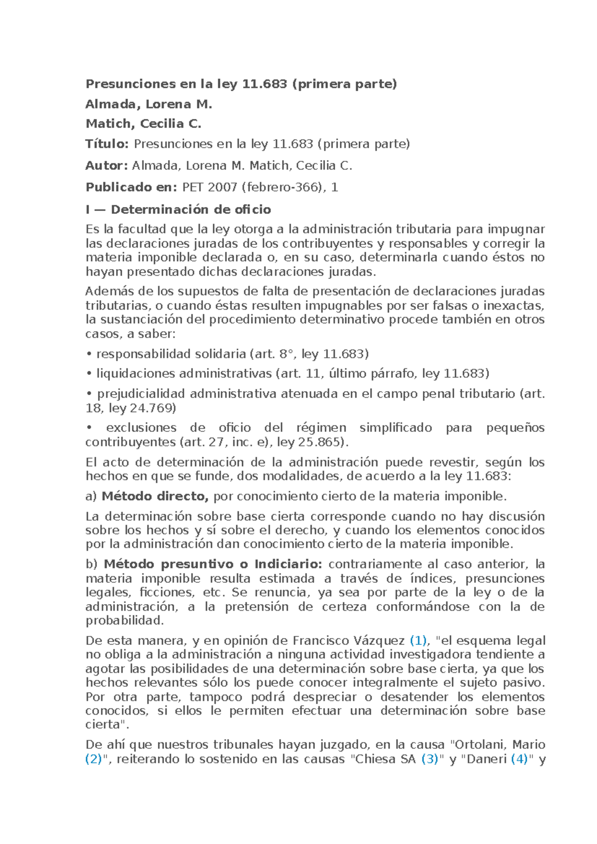 Presunciones en la ley 11683 - Presunciones en la ley 11 (primera parte ...