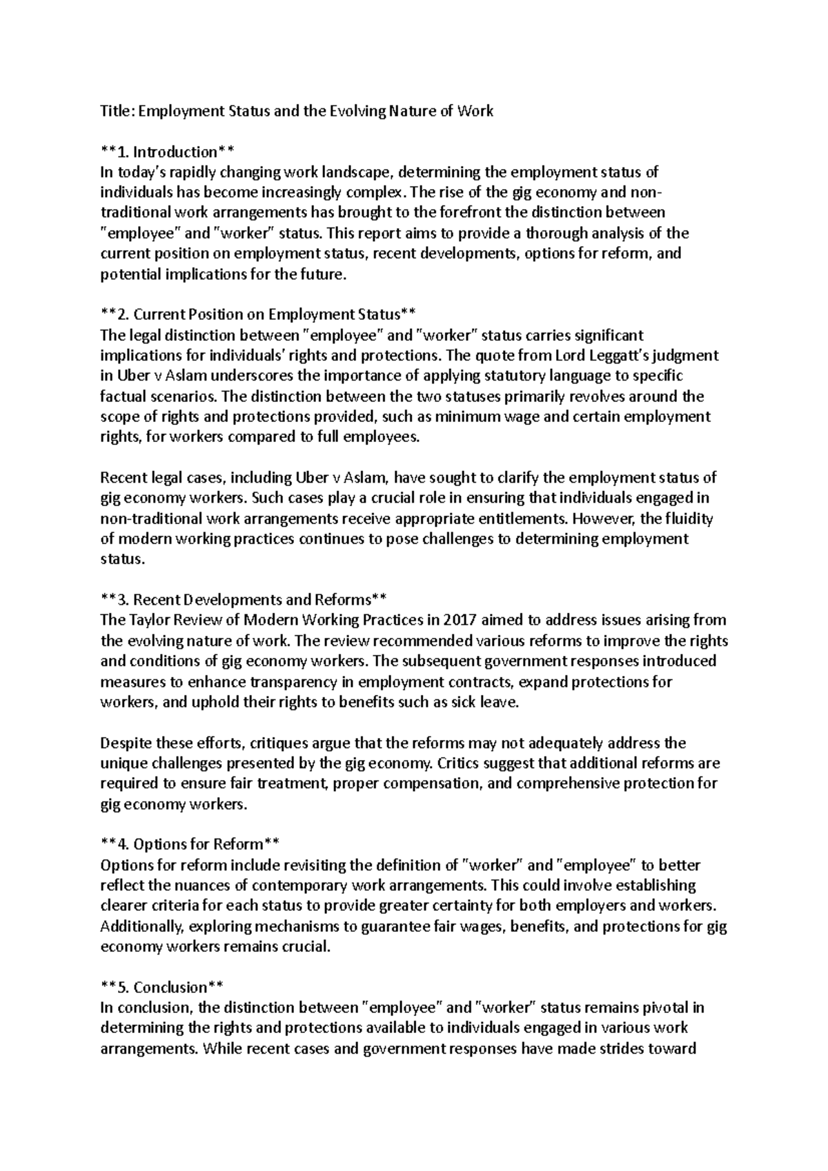 prep outline employment title PPRR - Title: Employment Status and the ...