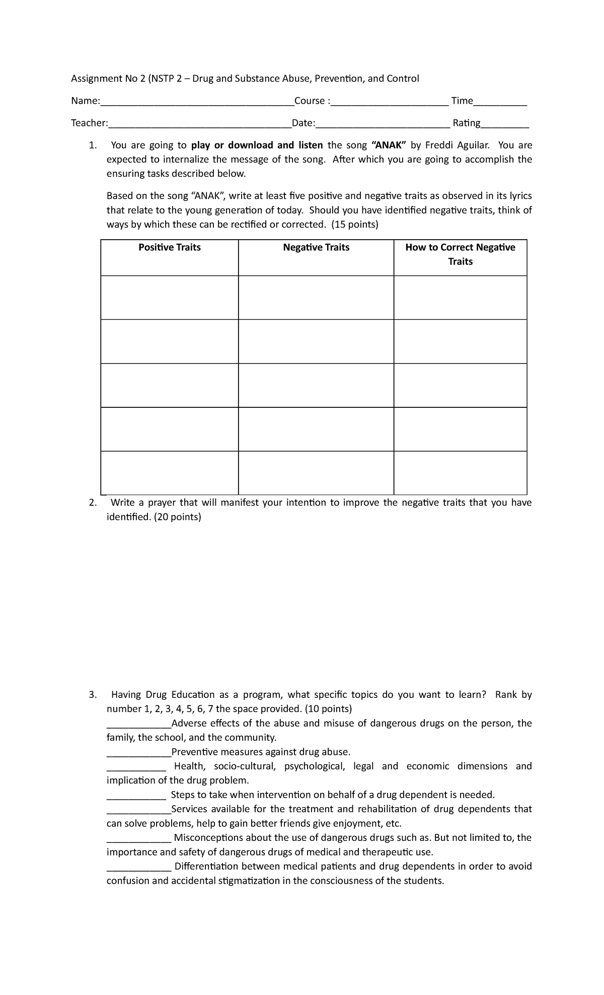 Assignment No 2 NSTP 1 about drugs. - Assignment No 2 (NSTP 2 – Drug ...