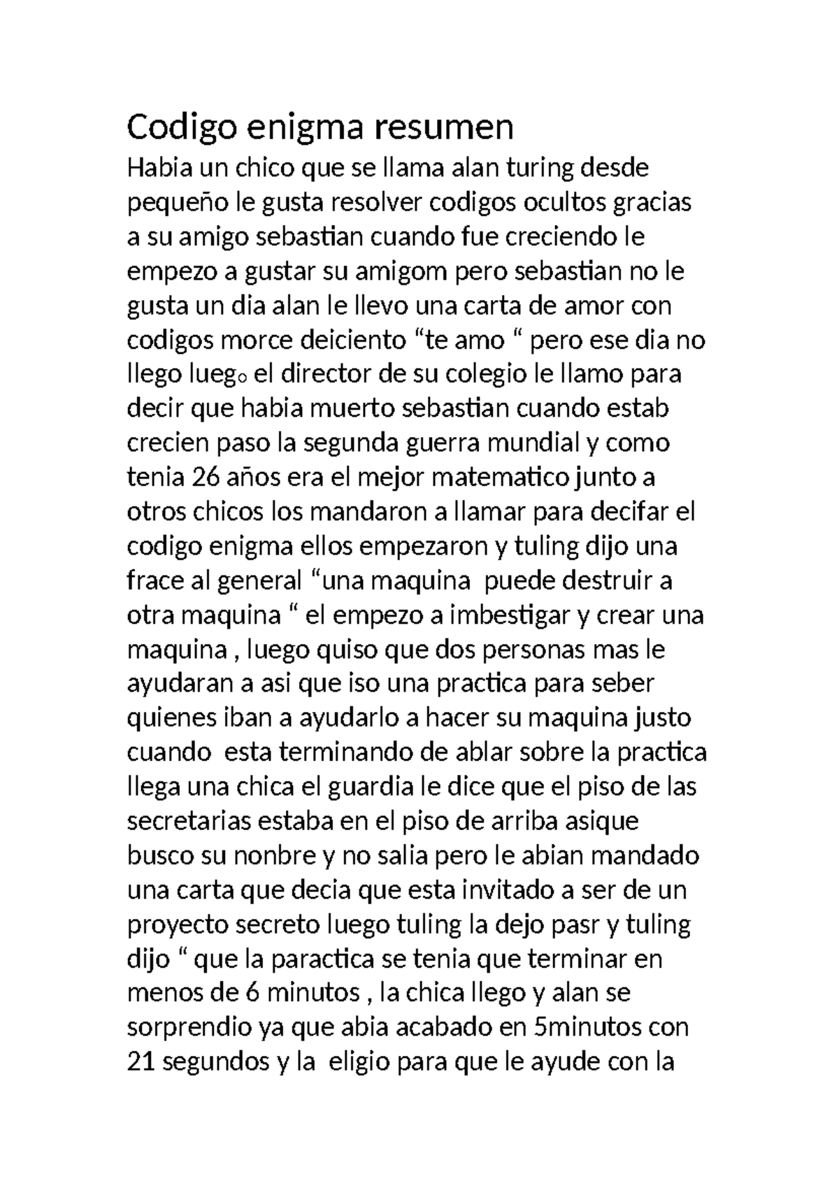 Codigo enigma resumen - Codigo enigma resumen Habia un chico que se llama alan turing desde ...