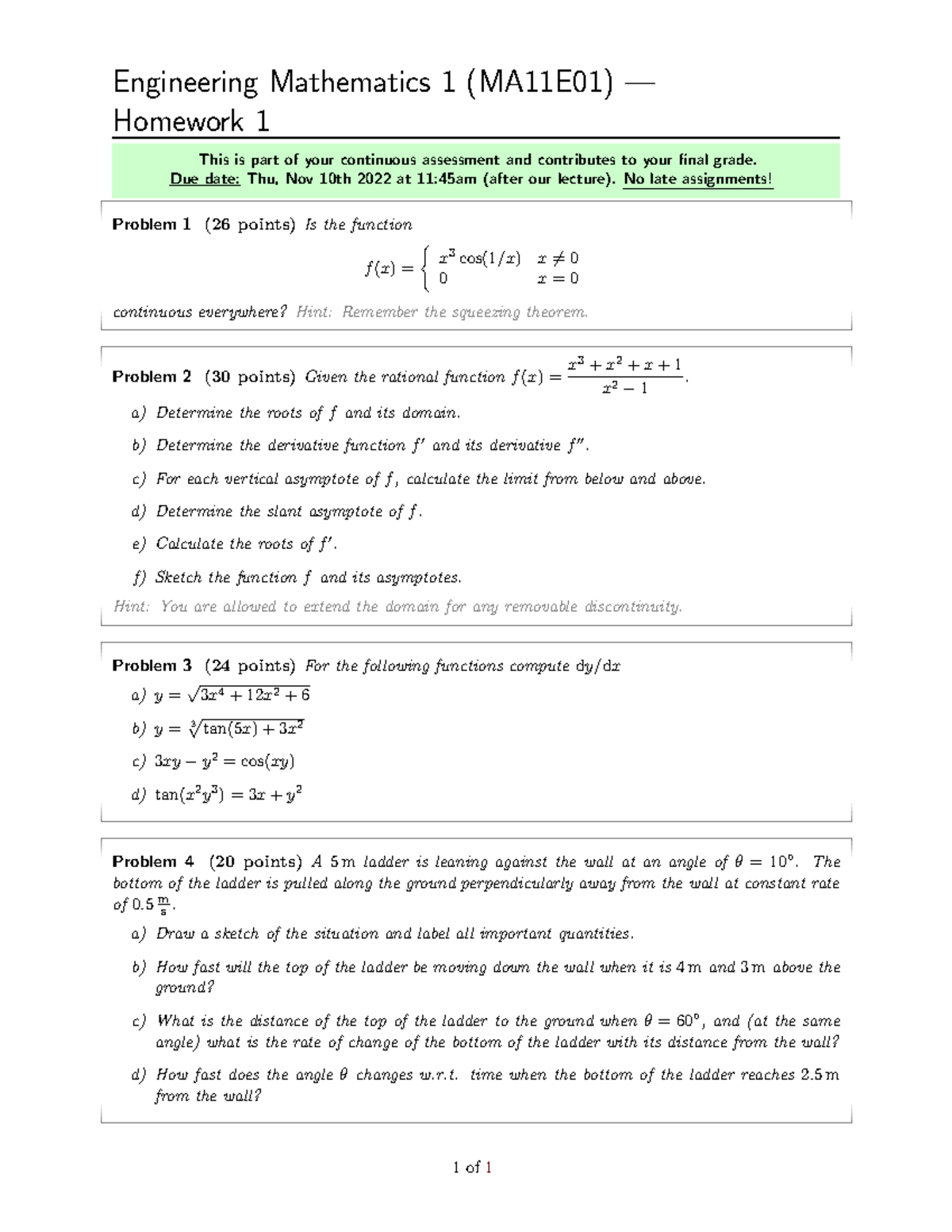 Homework 1 - Summary Engineering Mathematics I - Engineering ...