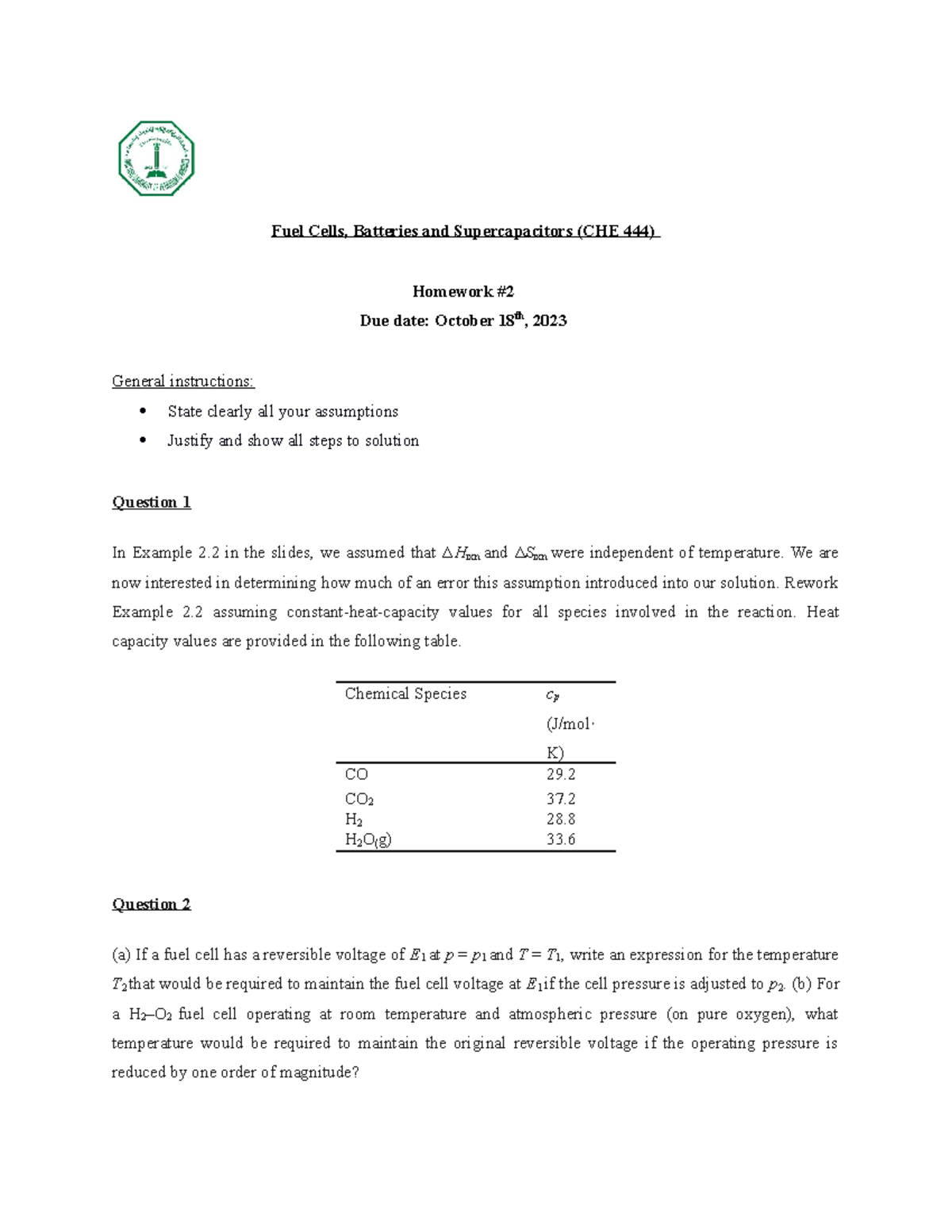 Homework 2 - hjo'oih - Fuel Cells, Batteries and Supercapacitors (CHE ...