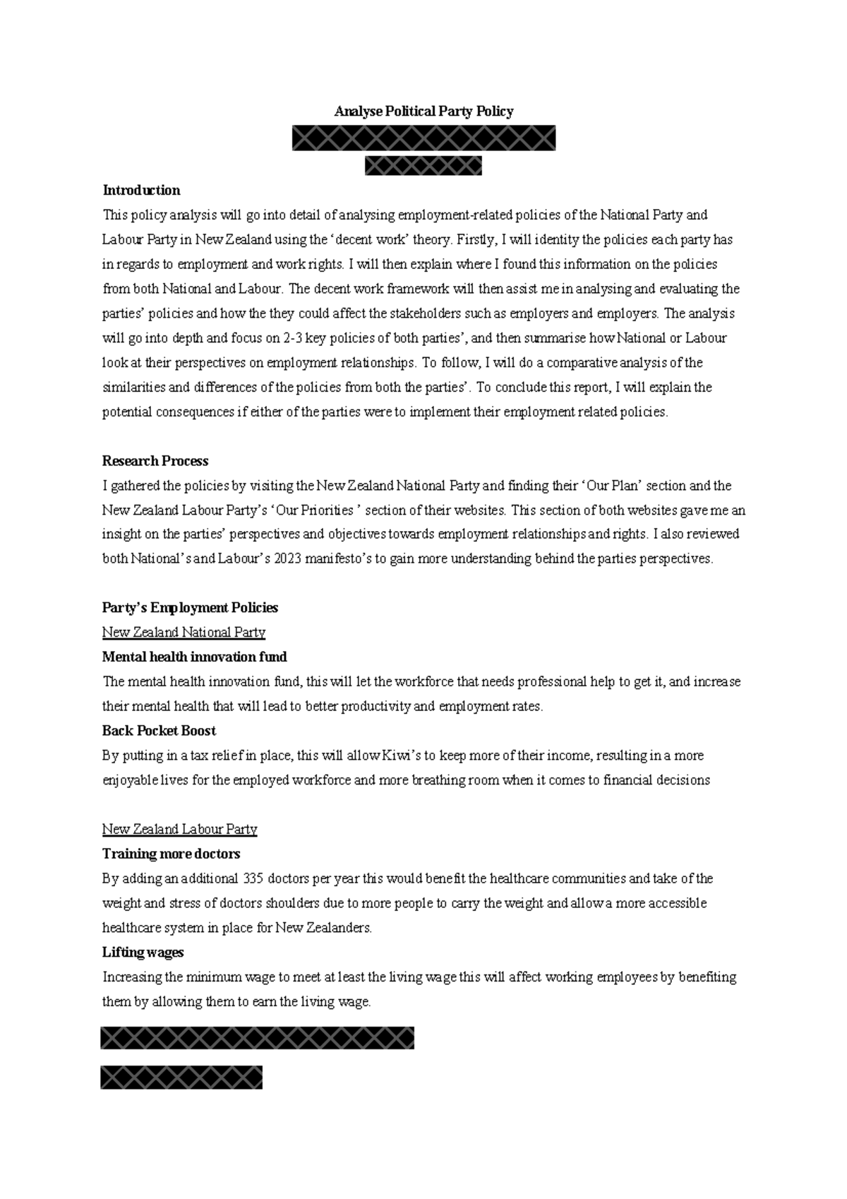 EMPL601 Policy Analysis - Analyse Political Party Policy Introduction ...
