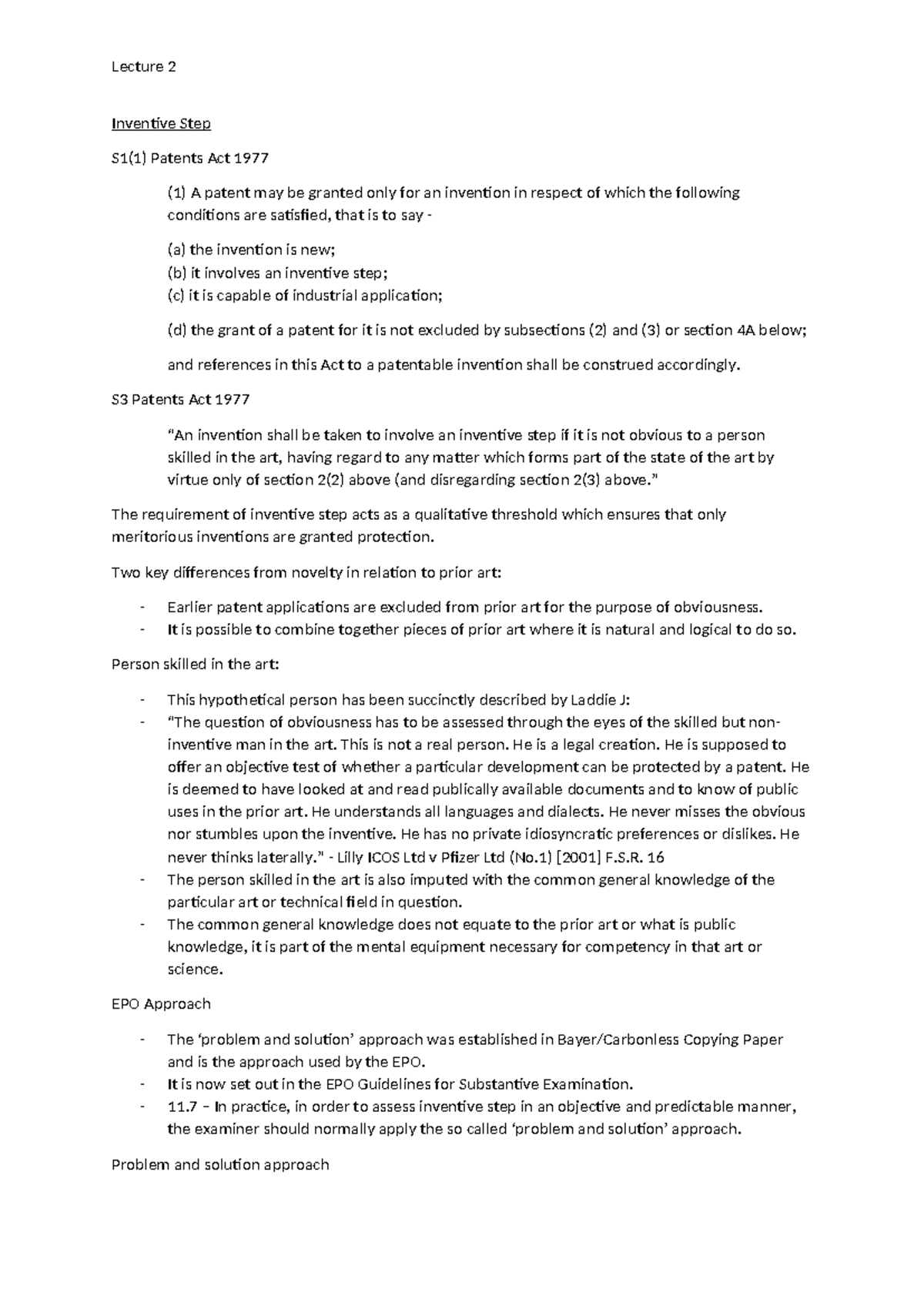 Lecture 2 2022/23 - Inventive Step S1(1) Patents Act 1977 (1) A patent ...
