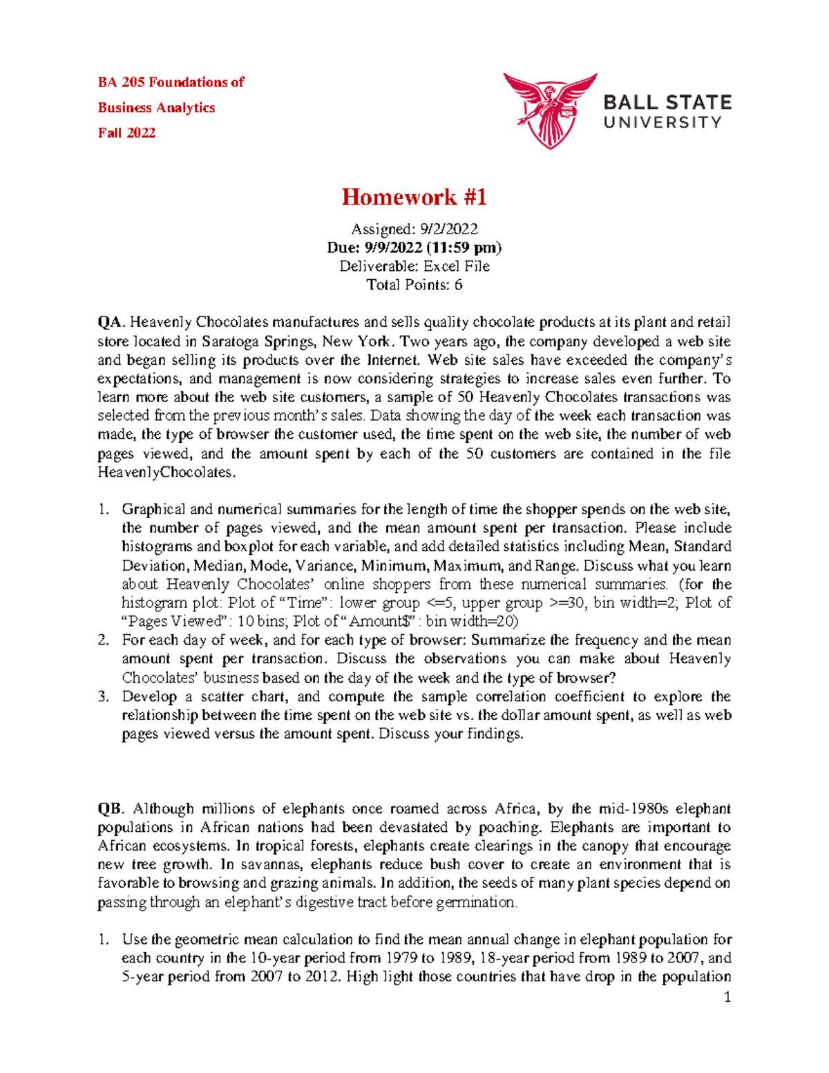 Homework 1 - the first hw - 1 BA 205 Foundations of Business Analytics ...