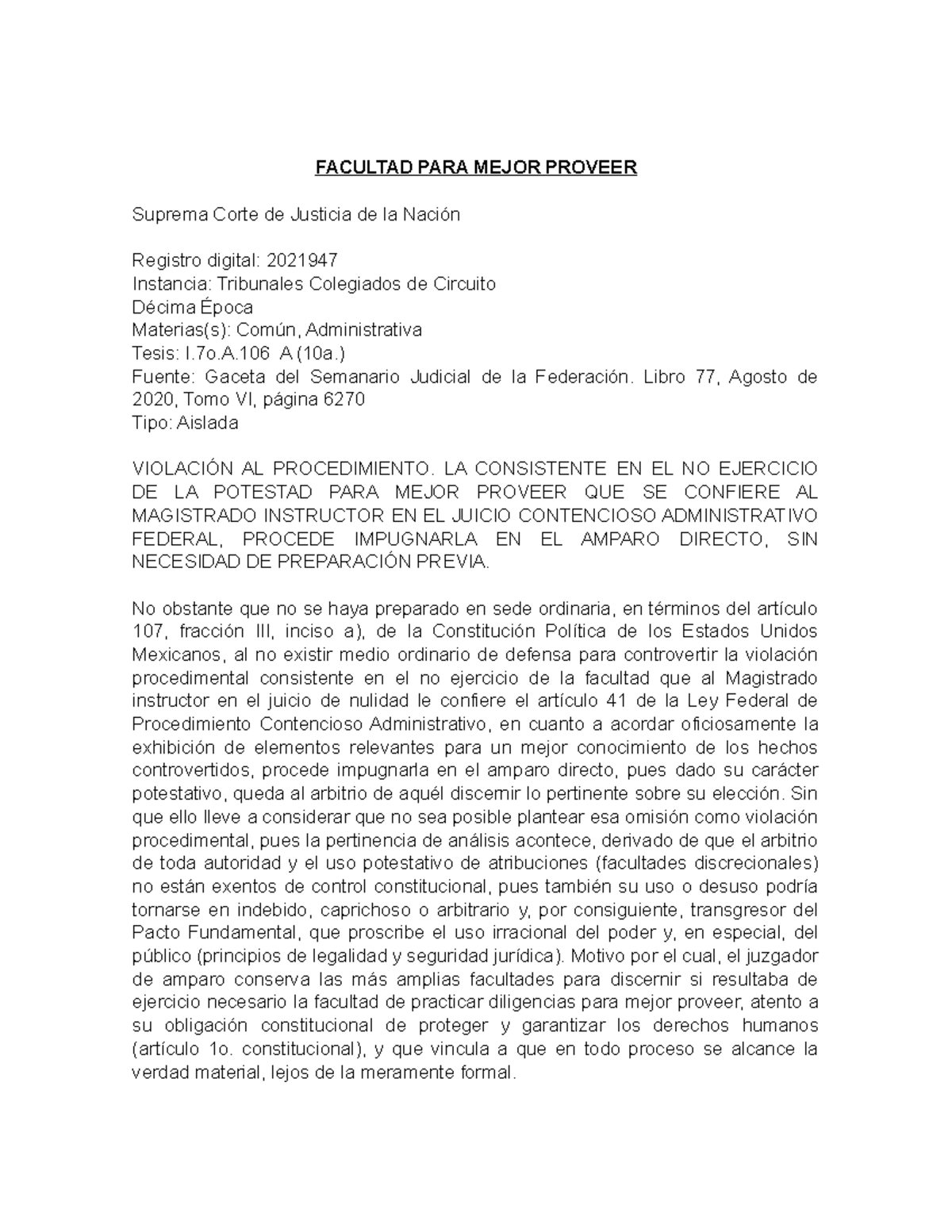 Facultad PARA Mejor Proveer - FACULTAD PARA MEJOR PROVEER Suprema Corte ...