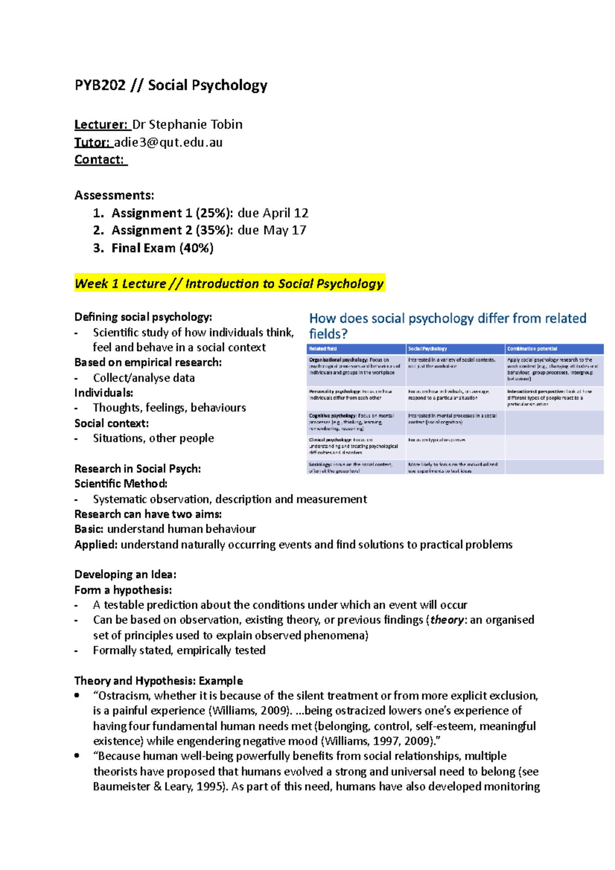 All lecture notes - PYB202 // Social Psychology Lecturer: Dr Stephanie ...