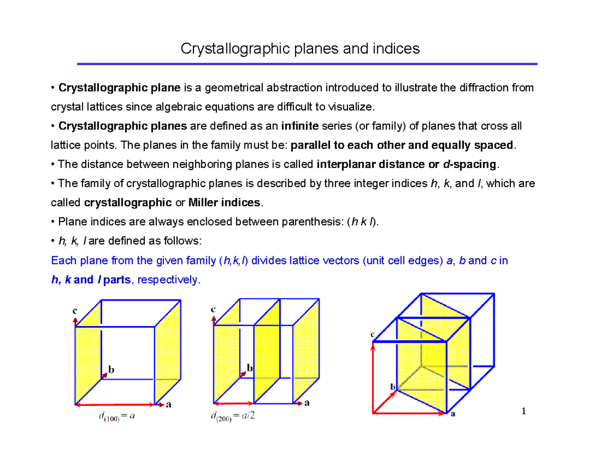 Part 2 Diffraction - Lecture notes 2 - Crystallographic planes and ...