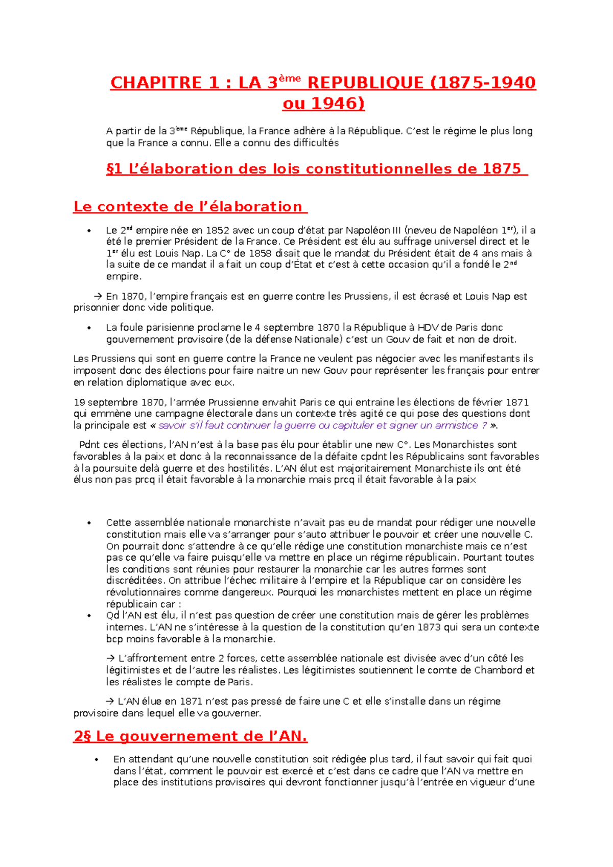 Chapitre 1 - CHAPITRE 1 : LA 3 ème REPUBLIQUE (1875- ou 1946) A partir ...