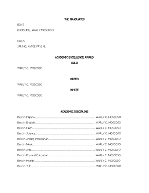 Table-of-Spec - SAMPLE LECTURES - TABLE OF SPECIFICATION Second Quarter ...