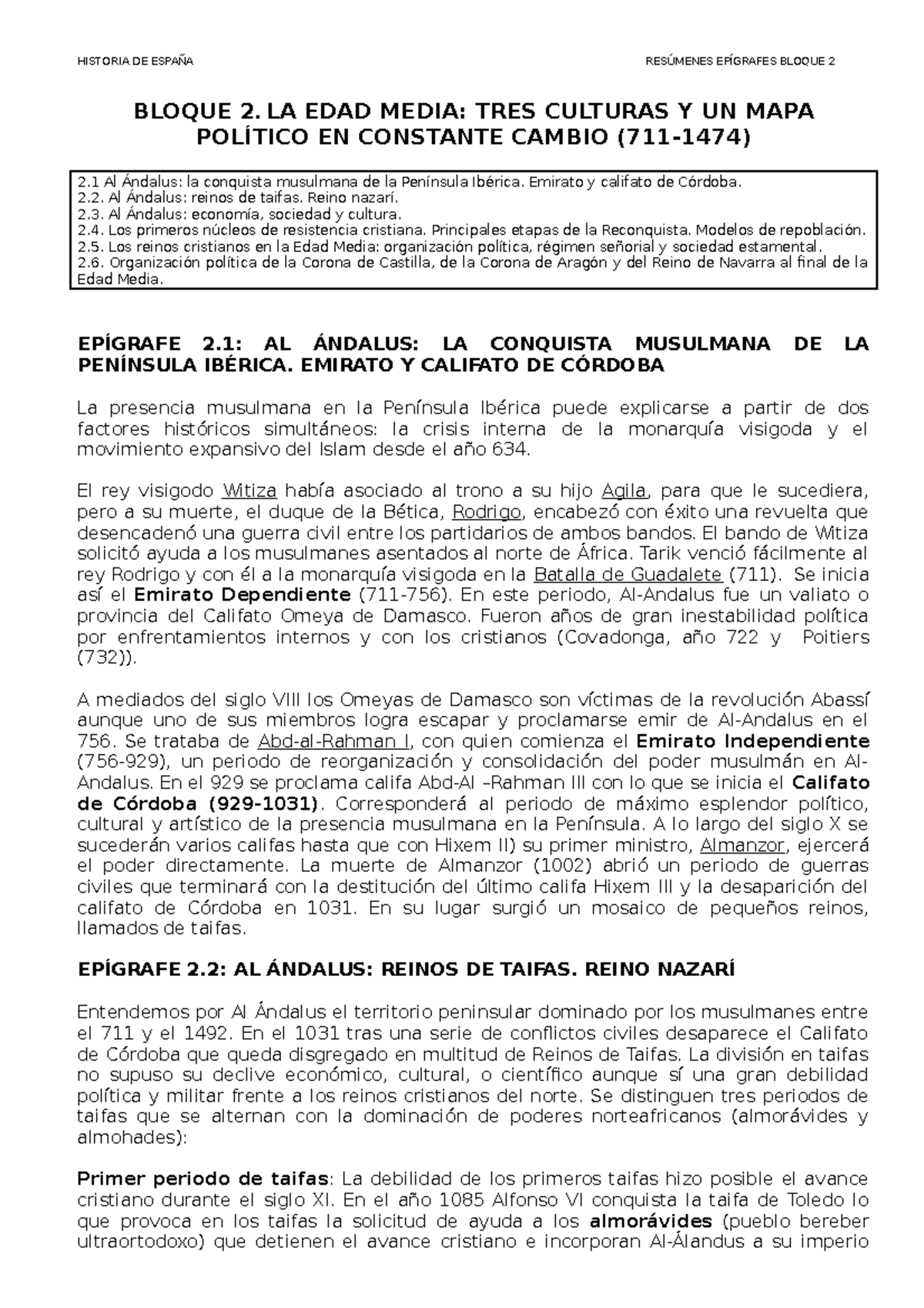 Bloque 2 - BLOQUE 2. LA EDAD MEDIA: TRES CULTURAS Y UN MAPA POLÍTICO EN CONSTANTE CAMBIO (711 ...