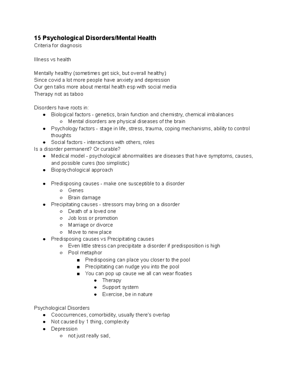 Dr. Day's SW 250 ch. 15 - 15 Psychological Disorders/Mental Health ...