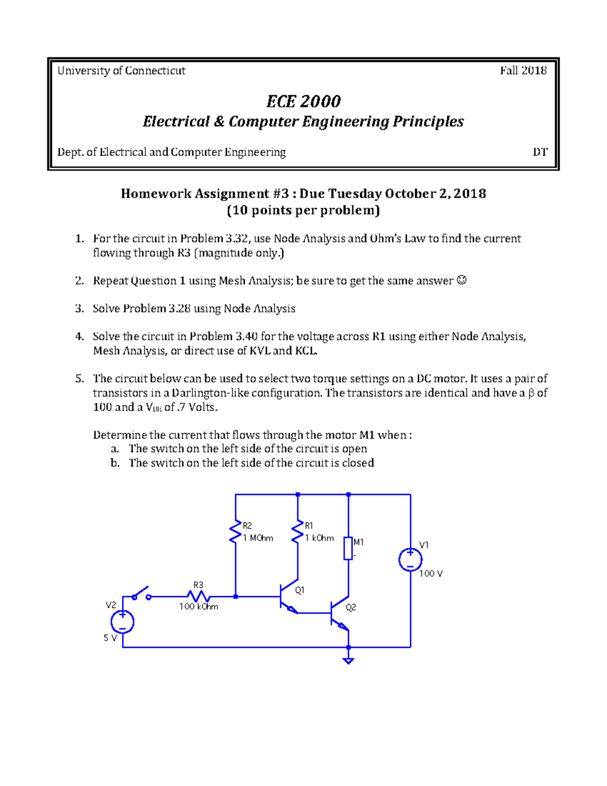 ECE 2000 Fall18 HW4 - Homework set 4 questions - University of Connecticut Fall 2018 ECE 2000 ...