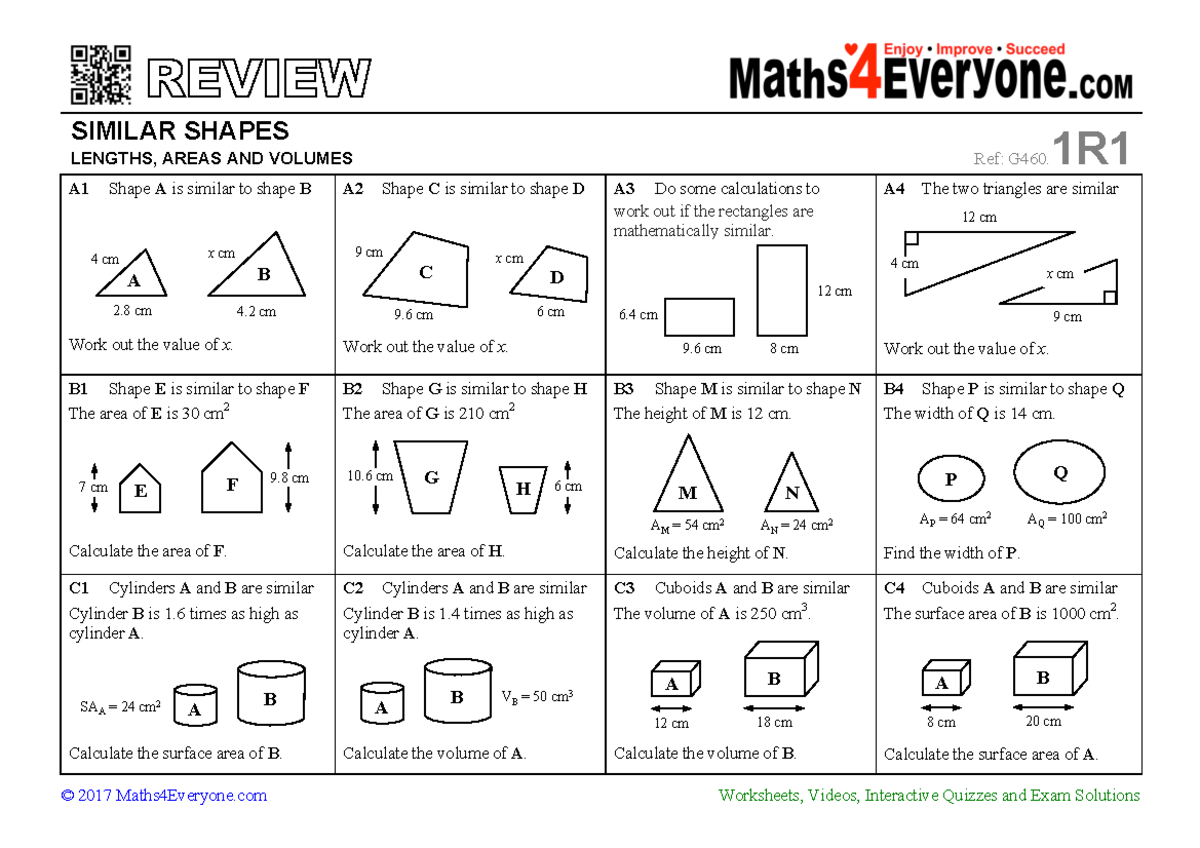 Similar-shapes-questions - SIMILAR SHAPES LENGTHS, AREAS AND VOLUMES Ref: G460. 1R © 2017 - Studocu