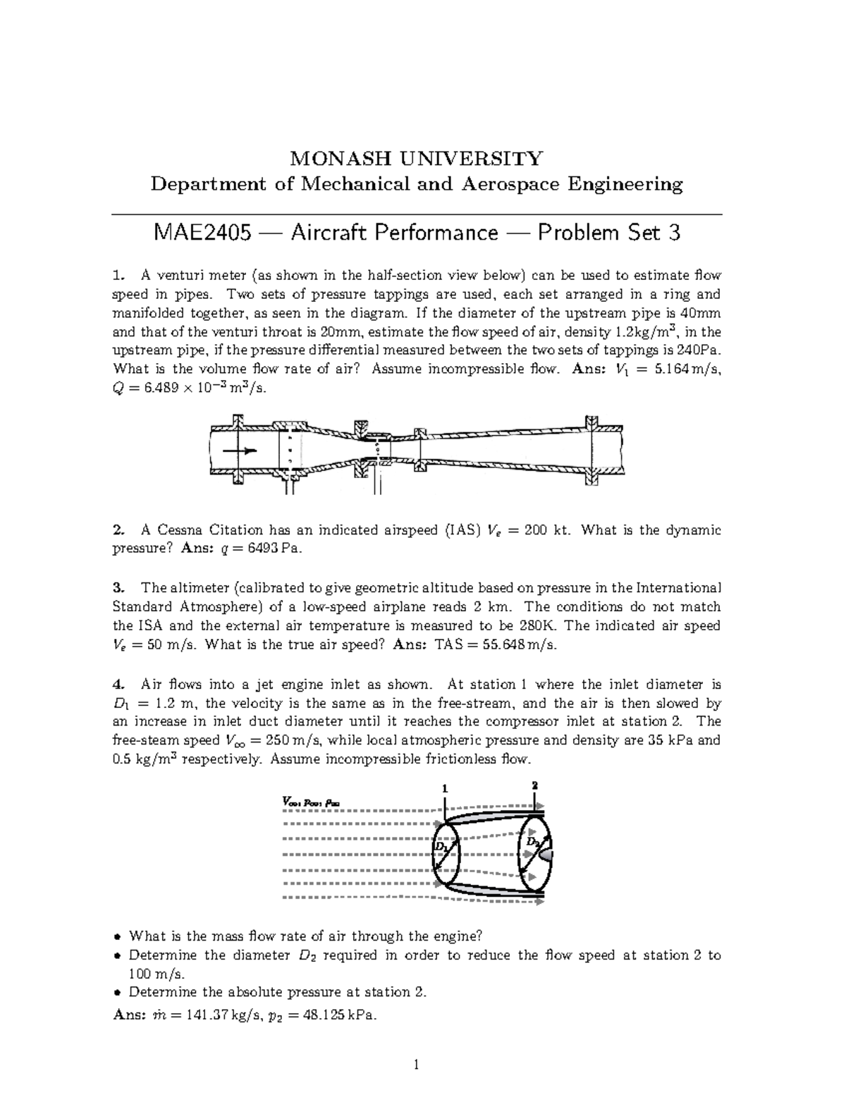 Tutorial 03 Problem Set - MONASH UNIVERSITY Department of Mechanical ...