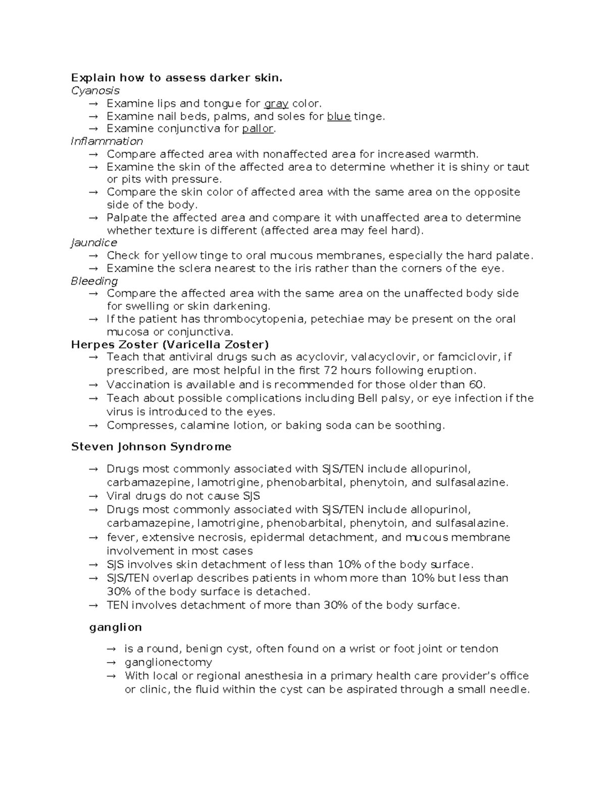 Notes - Explain how to assess darker skin. Cyanosis Examine lips and ...